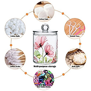 BOENLE 2 Pack Qtip Holder Dispenser Pink Rose Flwer Glass Floral Storage Canister Bathroom Acrylic Plastic Apothecary Jars Vanity Organizer Lid for Cotton Swab/Ball/Pad