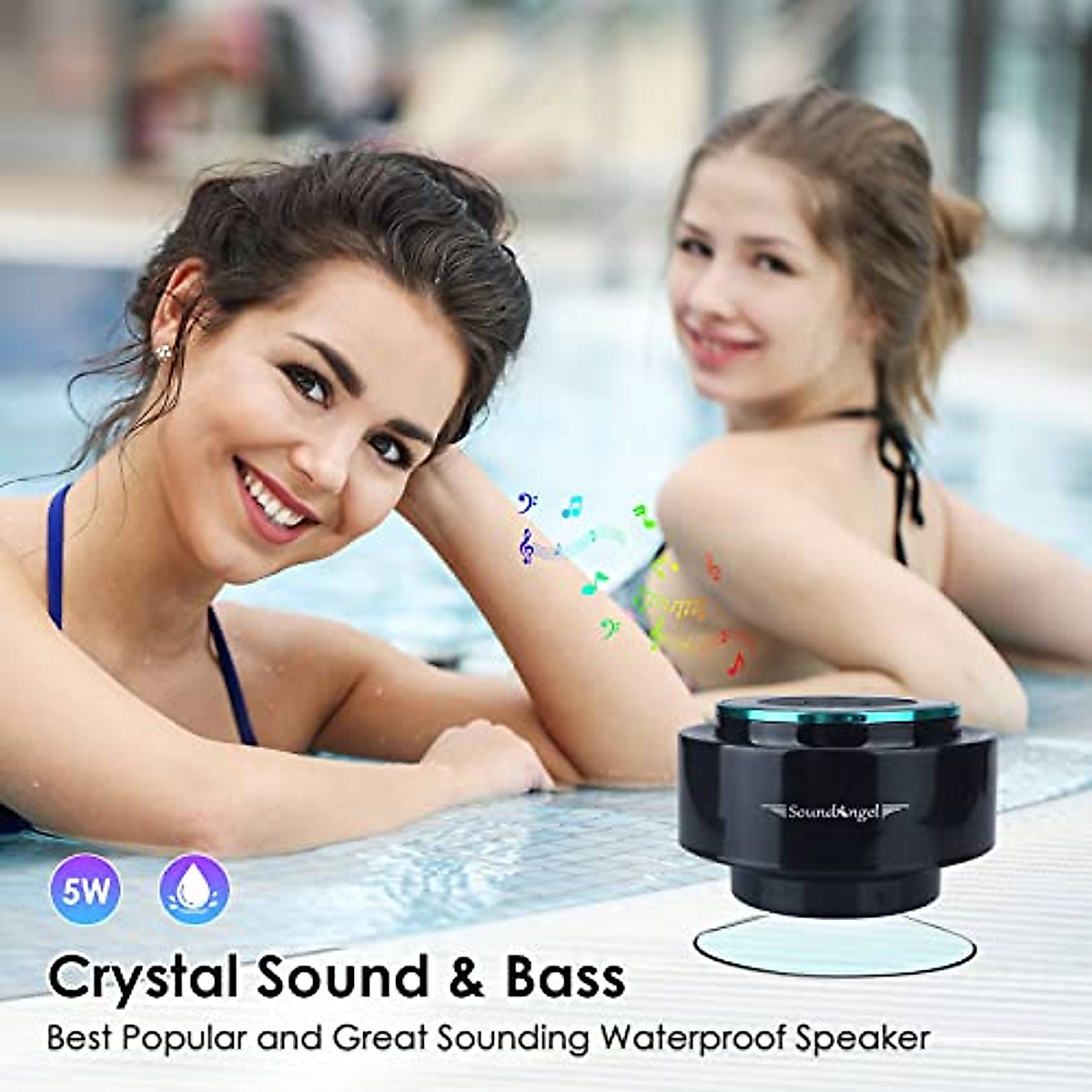 XLEADER Shower Speaker, IPX7 Certified Waterproof Bathroom Speaker, Girl Women Kids Shower Gift, SoundAngel Mate 5W Bluetooth Speaker with Suction Cup Mic, Mini Wireless Speaker for iPhone iPad Pool