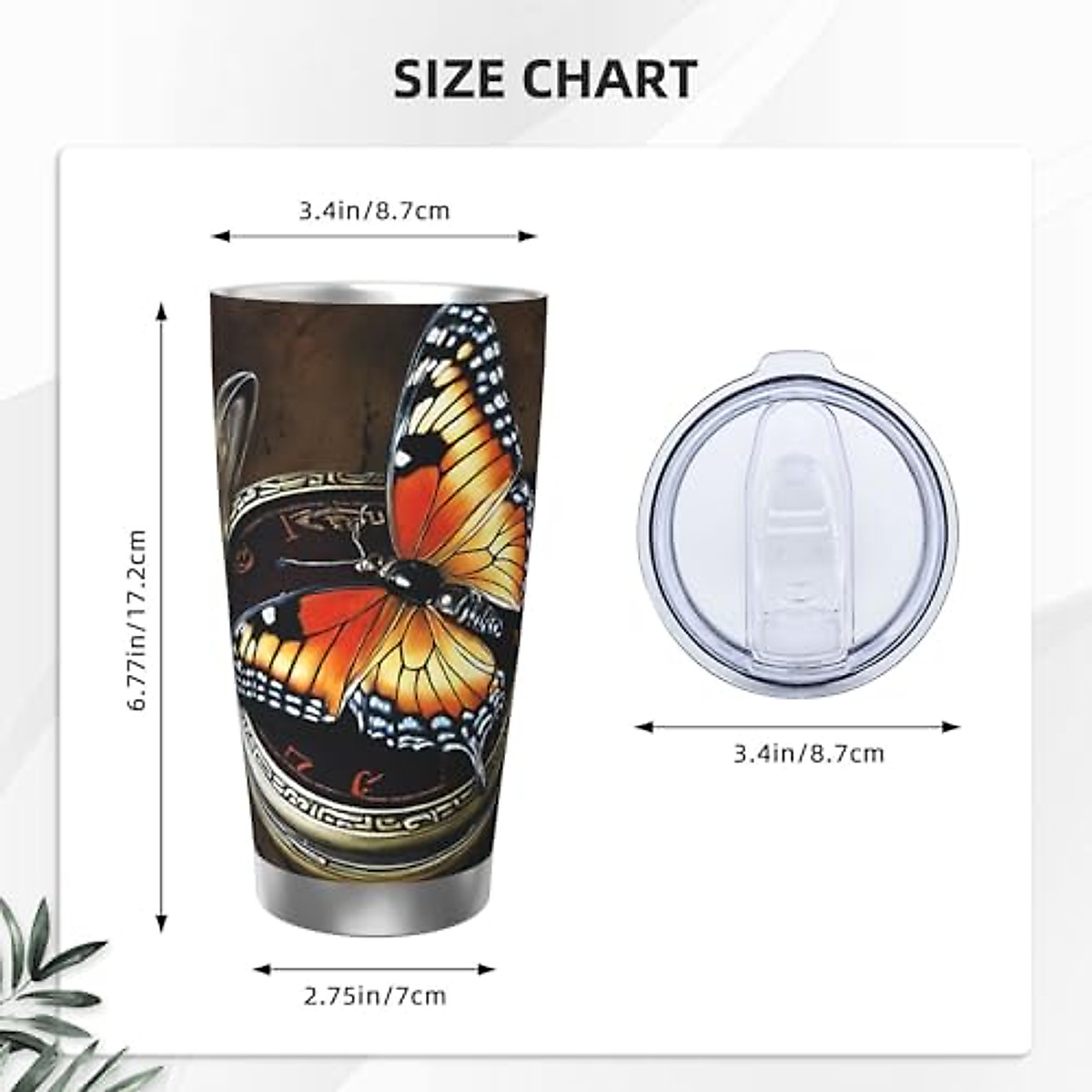 quopvn Butterfly Clocks Print 20oz Car Cup Ps Material Lid, Perfect For Hot & Cold Drinks