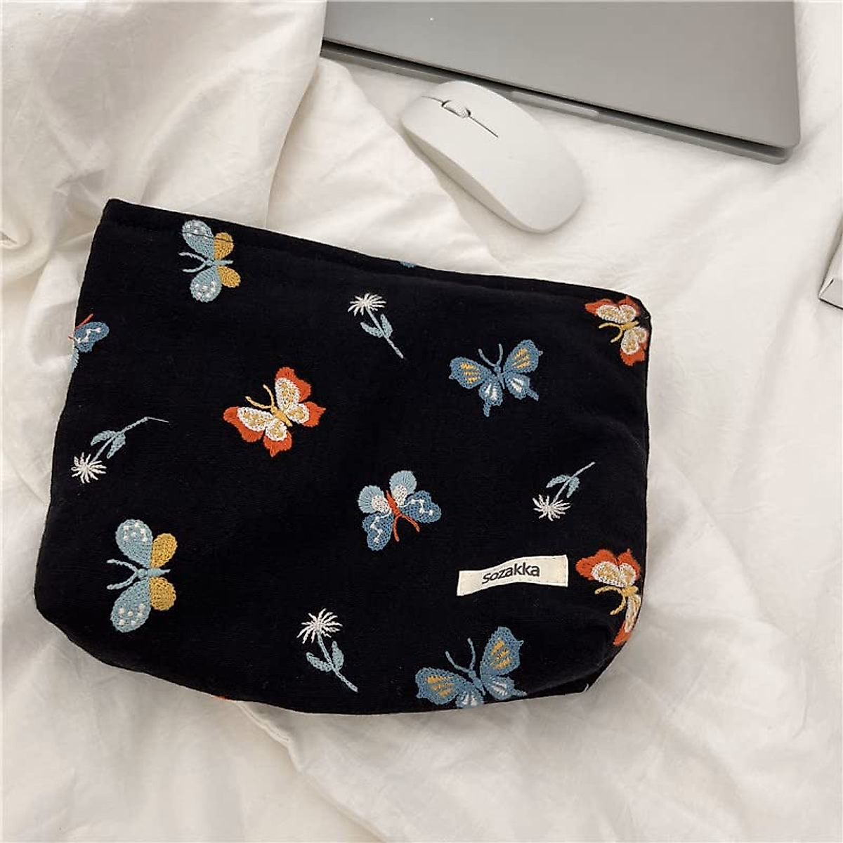 LYDZTION Butterfly Makeup Bag Cosmetic Bag for Women,Large Capacity Canvas Makeup Bags Travel Toiletry Bag Accessories Organizer,Black
