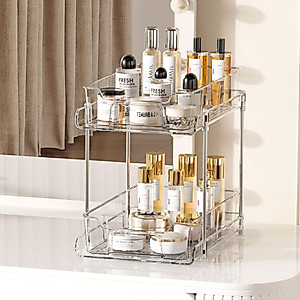 Vtopmart 4 Pack 2 Tier Bathroom Under Sink Organizers and Storage, Clear Kitchen Pantry Organization, Pull Out Medicine Cabinet Organizer with Movable Dividers