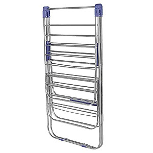 ZenStyle Clothes Drying Rack, 2-Level Laundry Drying Rack with Sock Clips, Stainless Steel Foldable Laundry Hanger with Height-Adjustable Gullwings for Clothes, Towels, Sheets, Silver