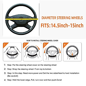 BESULEN Car Steering Wheel Cover, Car Wheel Cover for Men and Women, 15 Inch Leather Anti-Slip Odorless Car Wheel Protector, Auto Interior Accessories Universal for Car Truck SUV Sedan