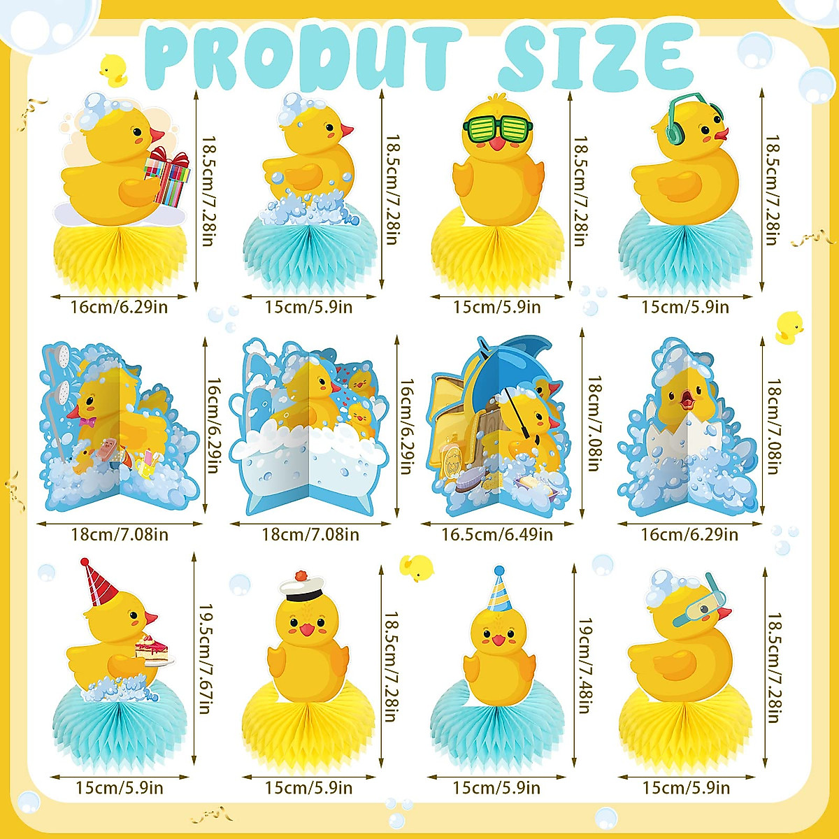 Teling 12 Pcs Duck Birthday Decorations Duck Centerpieces 6 Inch Rubber Duck Themed Party Supplies Duck Theme Table Decor for Birthday Baby Shower Party Decorations