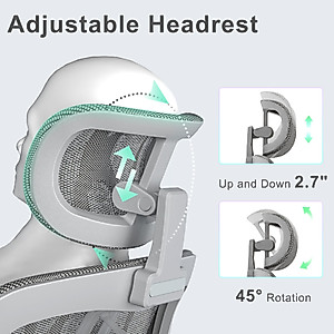 Logicfox Ergonomic Mesh Office Chair, High Back Desk Chair with 3D Armrests, Adaptive Thoracic Support, 3D Lumbar Support & Adjustable Headrest, Home Swivel Computer Chair with Tilt Function