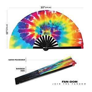 Tie Dye Hand Fan Foldable Bamboo Circuit Rave Hand Fans Bright tie Dyes Swirl neon Colorful Rainbow Fan Outfit Party Gear Gifts Music Festival Rave Accessories (Style 18)