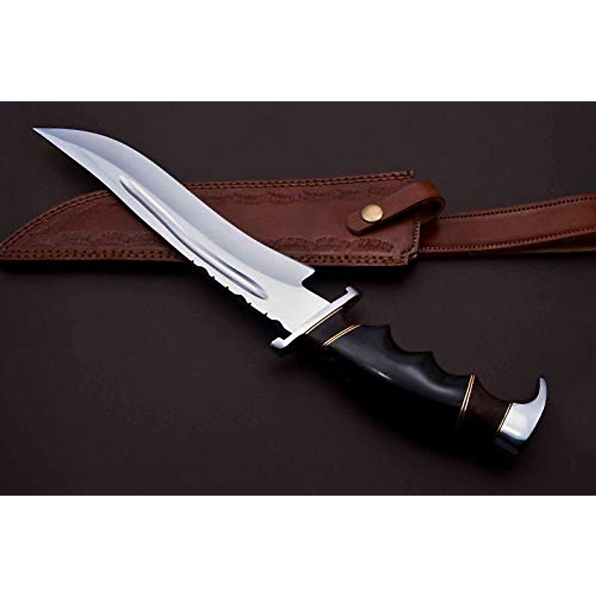 Handmade D2 Custom Steel Hunting Bowie Knife Fixed Blade with Leather Sheath 1089