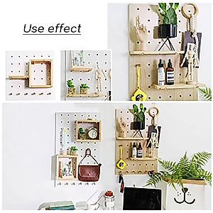 Creation Core Wooden Pegboard with 2 Floating Shelves & 6 Pegs Hooks Wall Storage Organizer System for Office Home Kitchen Decor 15.7x15.7, White