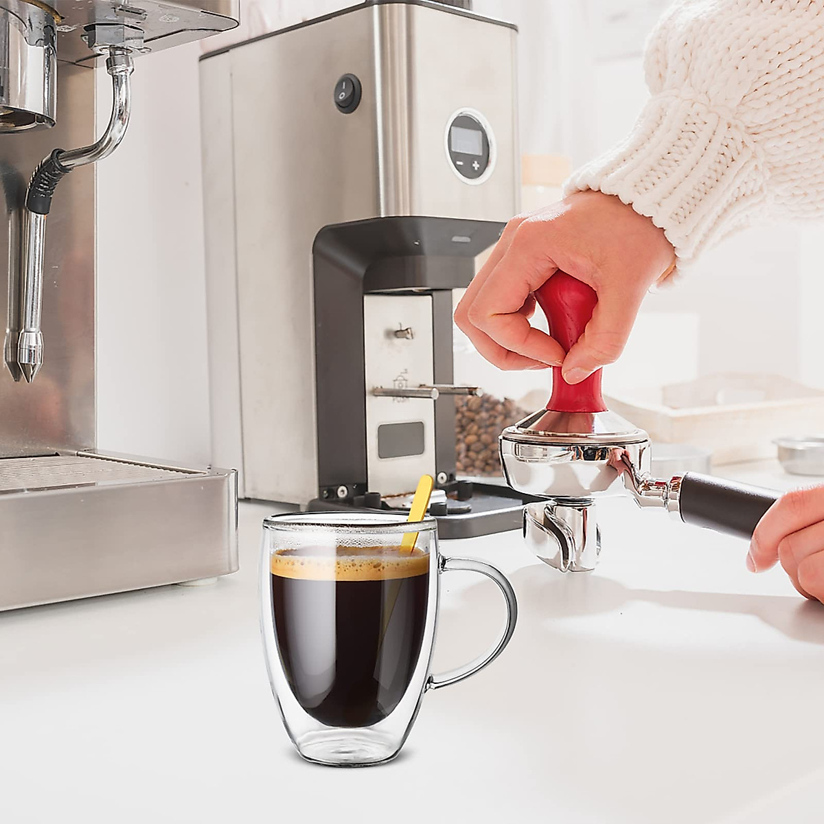 Set of 4 Cappuccino Glass Mugs,Double Wall Insulated Coffee Mugs,Clear Glass Mugs with Handle,Glass Coffee Cups,Perfect for Latte, Americano, Espresso,Cappuccinos,Tea, Beverage(350ml /11.84oz)