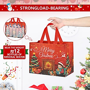 8Pack Large Christmas Gift Bags, Reusable Christmas Bags for Gifts，Christmas Tote Bags with Handles, 12.4"×9.7"×6.8" Xmas Gift Bags for Christmas Presents, Holiday Gift Bags for Shopping, Party Favor