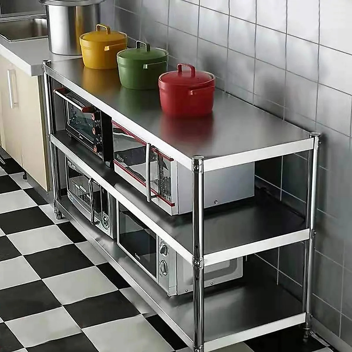 GOCHUSX Stainless Steel Shelf, Kitchen Storage Rack, 3-Tier Shelving Units and Storage, Standing Shelving Work Table for Kitchen Garage Office ( Color : Silver , Size : 80X30X80CM )