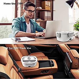 COCOBELA Electric Lunch Box Food Heater, Heated Lunch Boxes for Adults Car Truck Home, 60W Portable Food Warmer Leak Proof, 1.5L Removable Stainless Steel Container, 110V/12V/24V