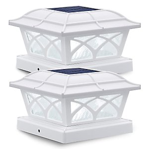SIEDiNLAR Solar Post Cap Lights Outdoor Glass 2 Modes 8 LEDs for 4x4 5x5 6x6 Posts Fence Deck Patio Decoration Warm White/Cool White Lighting White (2 Pack)