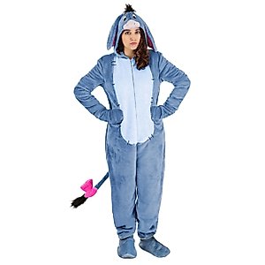 Fun Costumes Deluxe Adult, Eeyore Hooded Onesie Suit from Disney's Winnie The Pooh, Licensed Outfit for Halloween and Cosplay Small Blue