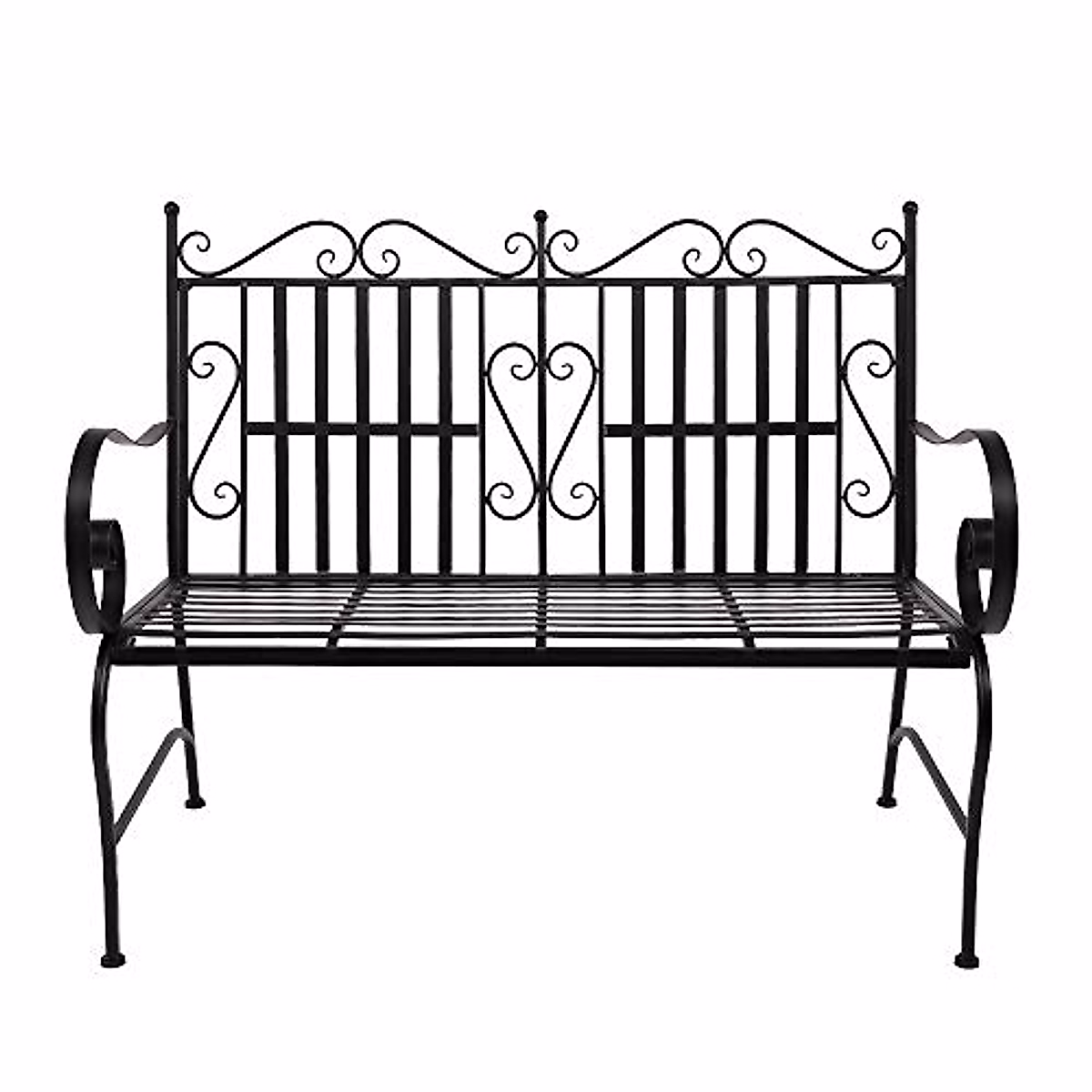 Knocbel 44.5" Metal Outdoor Bench Patio Garden Porch Chair Loveseat with Armrests (Black)