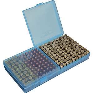 MTM Case-Gard P-200 Series Flip Top Handgun Ammo Box .45 ACP/.40 S&W and Similar Rounds Holds 200 Rounds Clear Blue