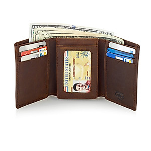Stealth Mode Trifold Leather Wallet for Men with ID Holder and RFID Blocking (Brown)