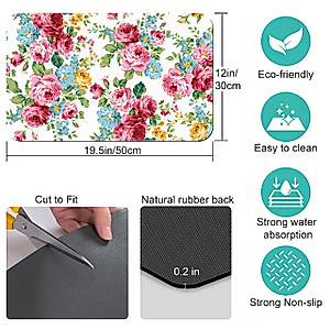 Coffee Bar Mat Accessories for Countertop Pioneer Flower Absorbent Hide Stain Rubber Backed Dish Drying Mats for Kitchen Counter Draining Pad Decor Gift Fit Under Coffee Maker (20x12in)