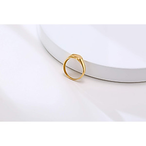 MEALGUET 18K Gold Filled Stainless Steel Delicate Oval/Heart Signet Ring for WomenStackable Chunky Layering Ring Band Pinky Ring Stylish Ring for Women, Customized,Size 6