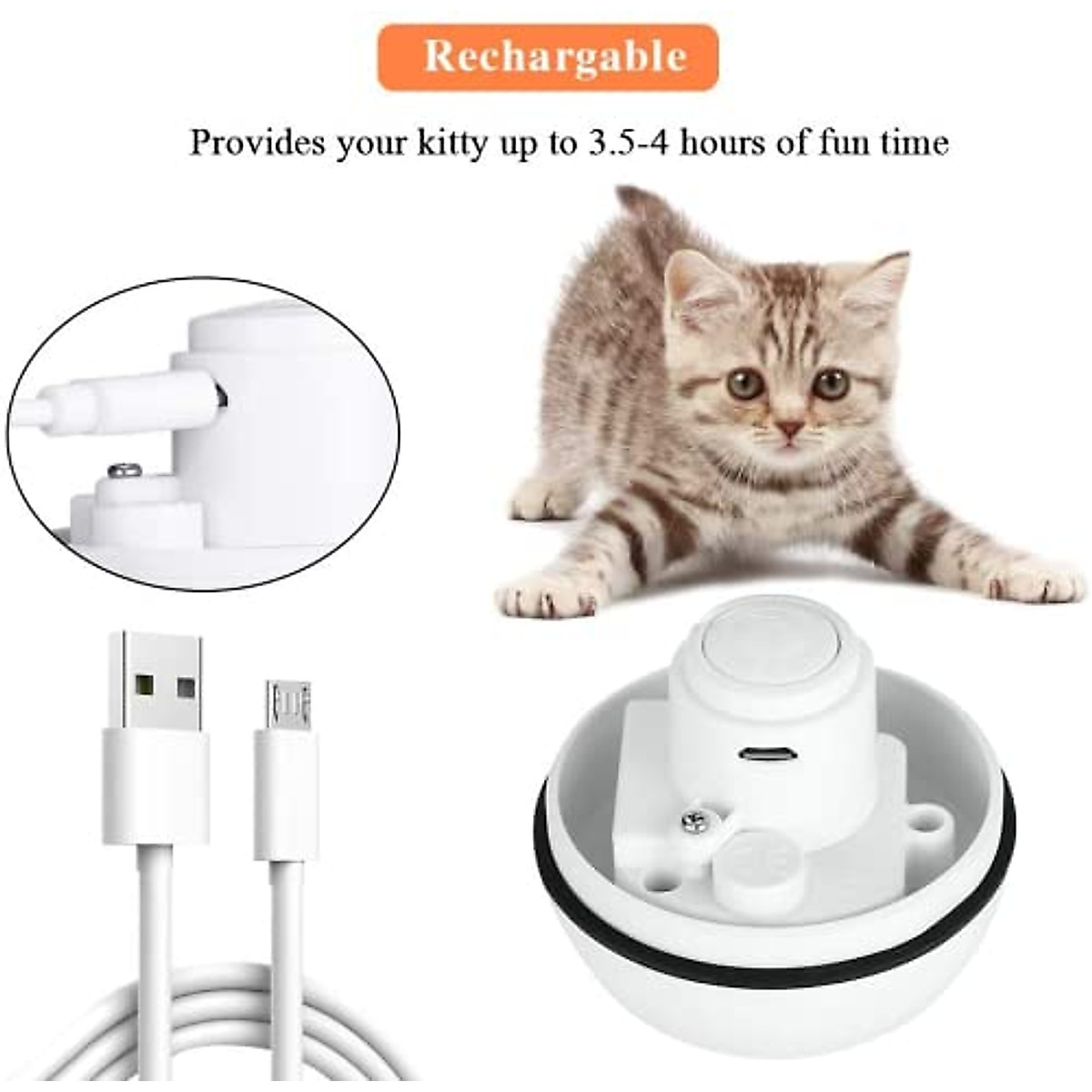 Pakoo Interactive Cat Toys Ball Smart Automatic Rolling Kitten Toys USB Rechargeable Motion Ball + Spinning Led Light with Timer Function The Best Entertainment Exercise Gift for Your Kitty