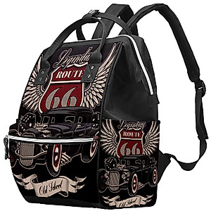 Vintage American Hot Rockabilly Diaper Tote Bags Mummy Backpack Large Capacity Nappy Bag Nursing Traveling Bag for Baby Care