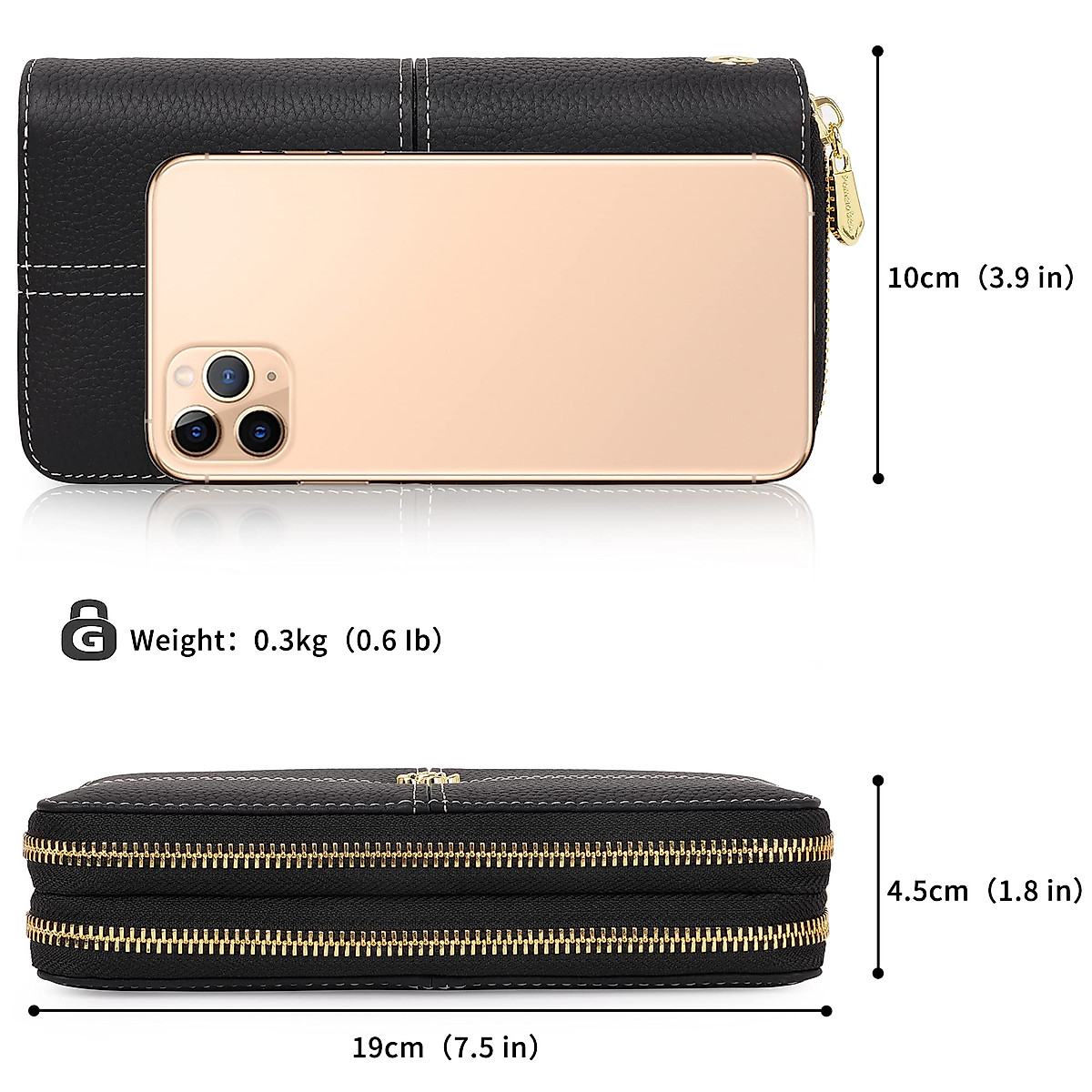 Pomelo Best Real Leather Women's Wallet with Camellia Ornament, RFID Blocking, Coin Pocket, Black, L