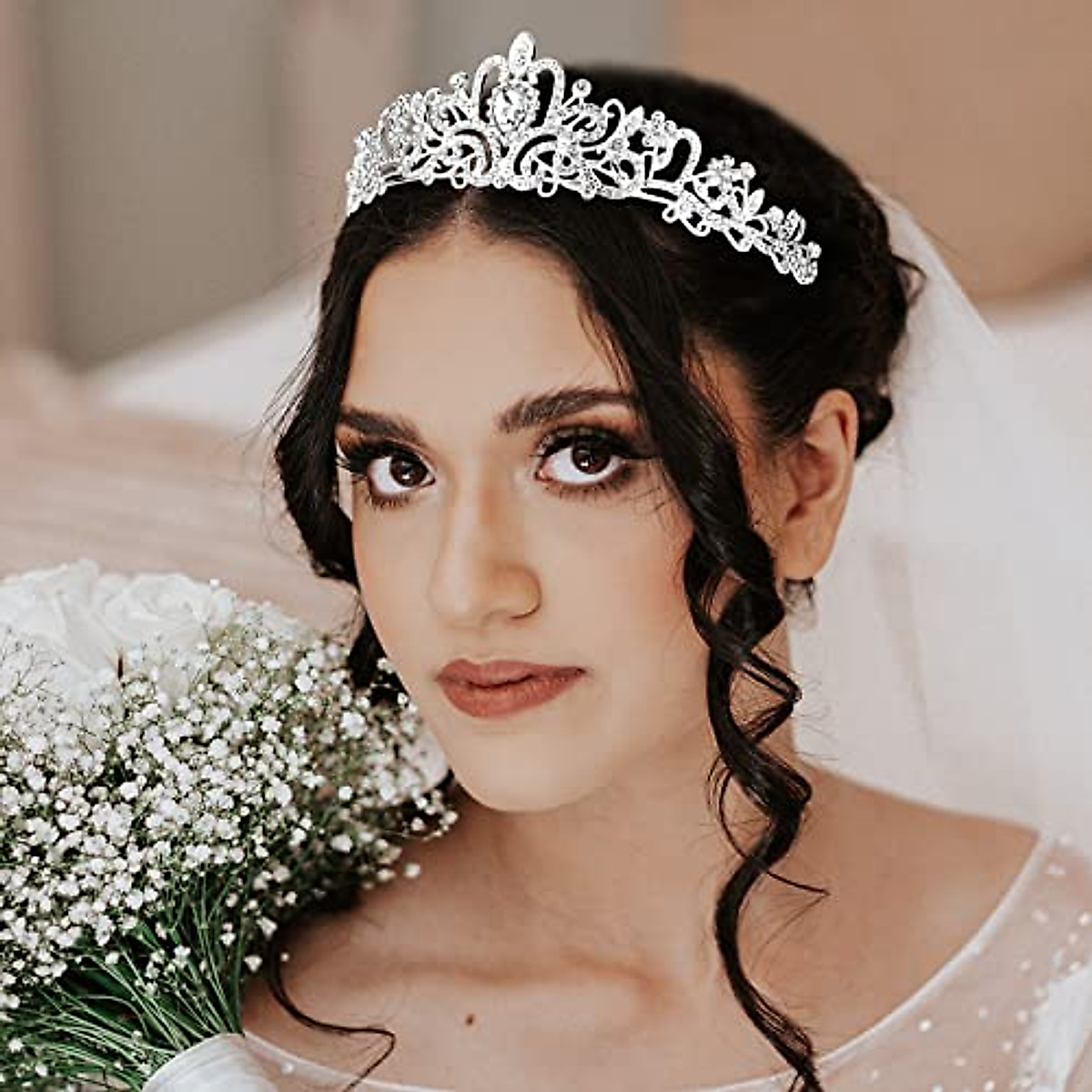 YISSION Silver Crown and Tiara Crystal Tiaras Queen Crowns for Women Girls Birthday Tiara Princess Crown Bridal Hair Accessories for Wedding Prom Party Cosplay