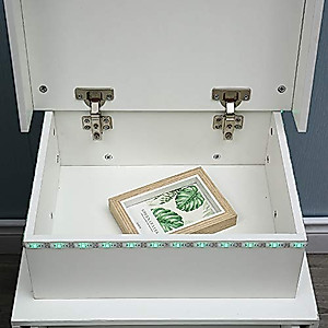 Modern LED End Table & Nightstand for Bedroom - Night Table with Built in Multi-Colour LED High Gloss Backlight - Bedside Cabinet with 2 Drawers for Living Room- Particle Board (White)