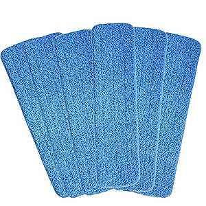 Reusable Microfiber Mop Pads, 6 Pack 18''x 6'' Mop Head Replacement, Wet/Dry Home & Commercial Cleaning Scrubbing Floor Mop Pad- Blue