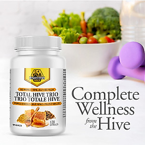 Dutchman's Gold Total Hive Trio Capsules - 120 Veg Caps Approximately 30-60 Servings - Bee Pollen Royal Jelly & Propolis Supplement - Superfoods for Antioxidant Immune Support - Natural Honey Mix