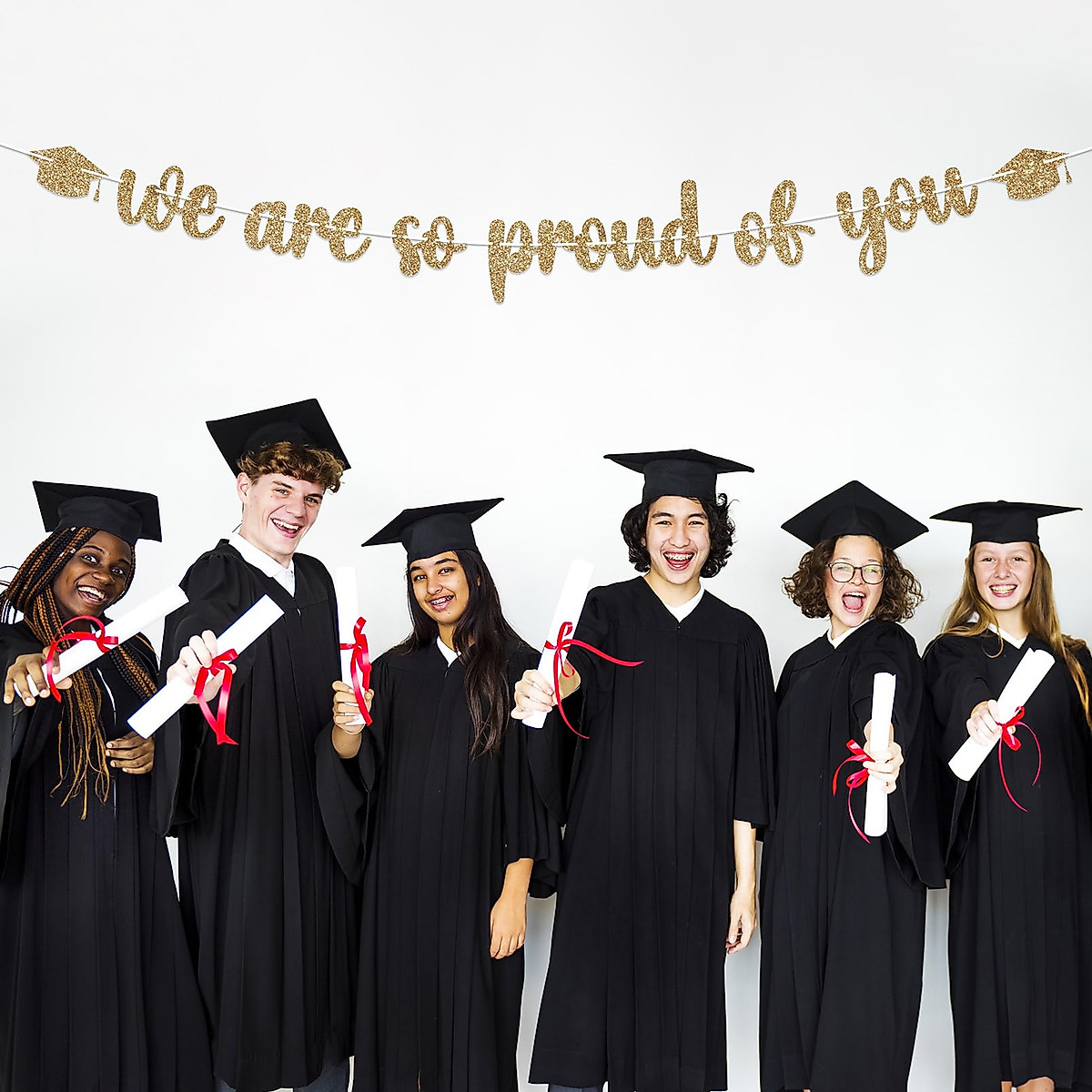 We Are So Proud Of You Banner Graduation Decorations Class of 2025 GOLD Glitter Congrats Grad Graduation Decor College High School Graduation Party Supplies