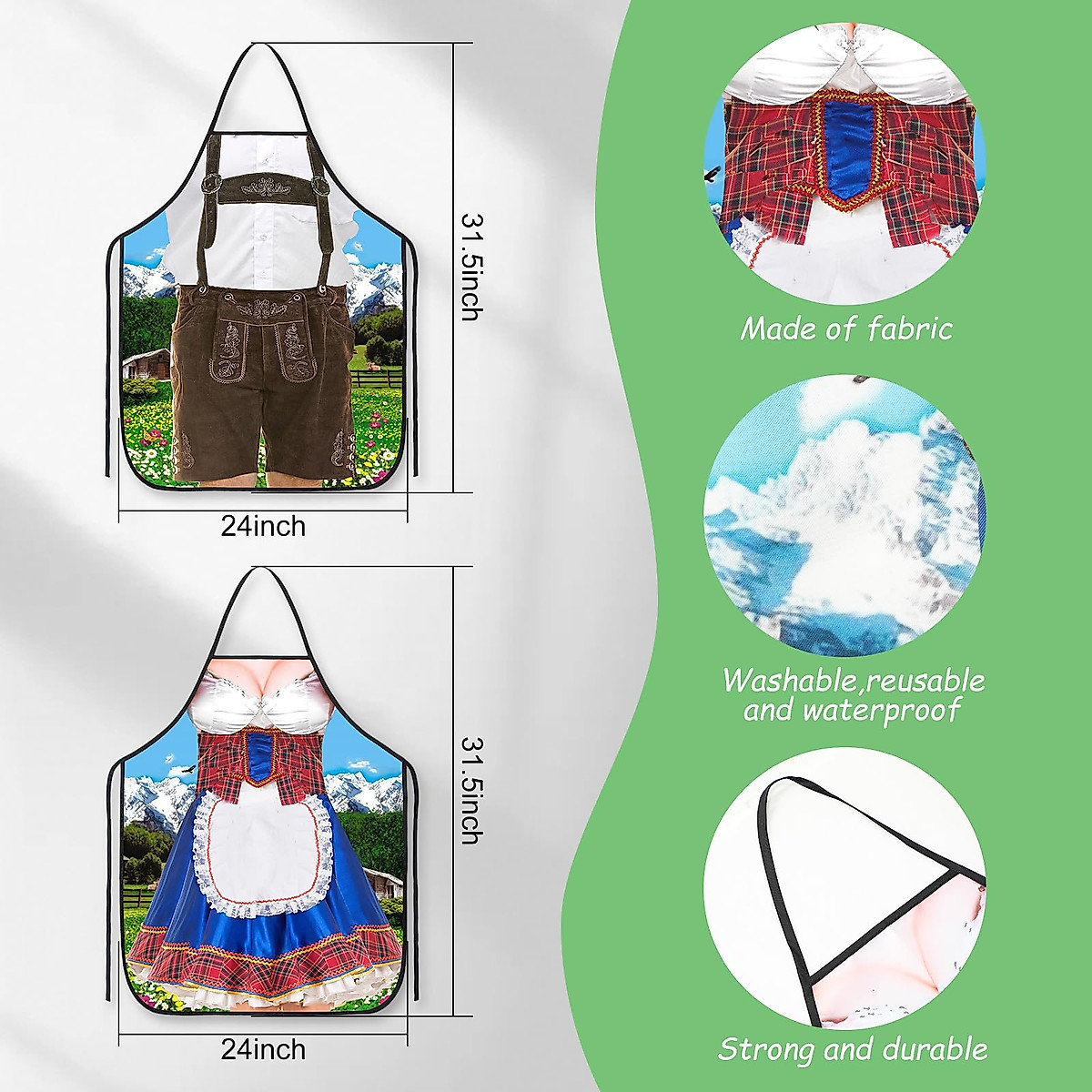 EBOOT 2 Pcs Oktoberfest Apron Female German Dirndl Oktoberfest Dress Novelty Aprons for Woman German Oktoberfest Party Beer (Charming Style)