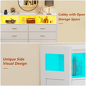 Alohappy 6 Drawer Dresser for Bedroom, LED Dresser Chest of Drawers with Power Outlets, Modern White Dresser for Bedroom, Living Room, Entryway, Hallway