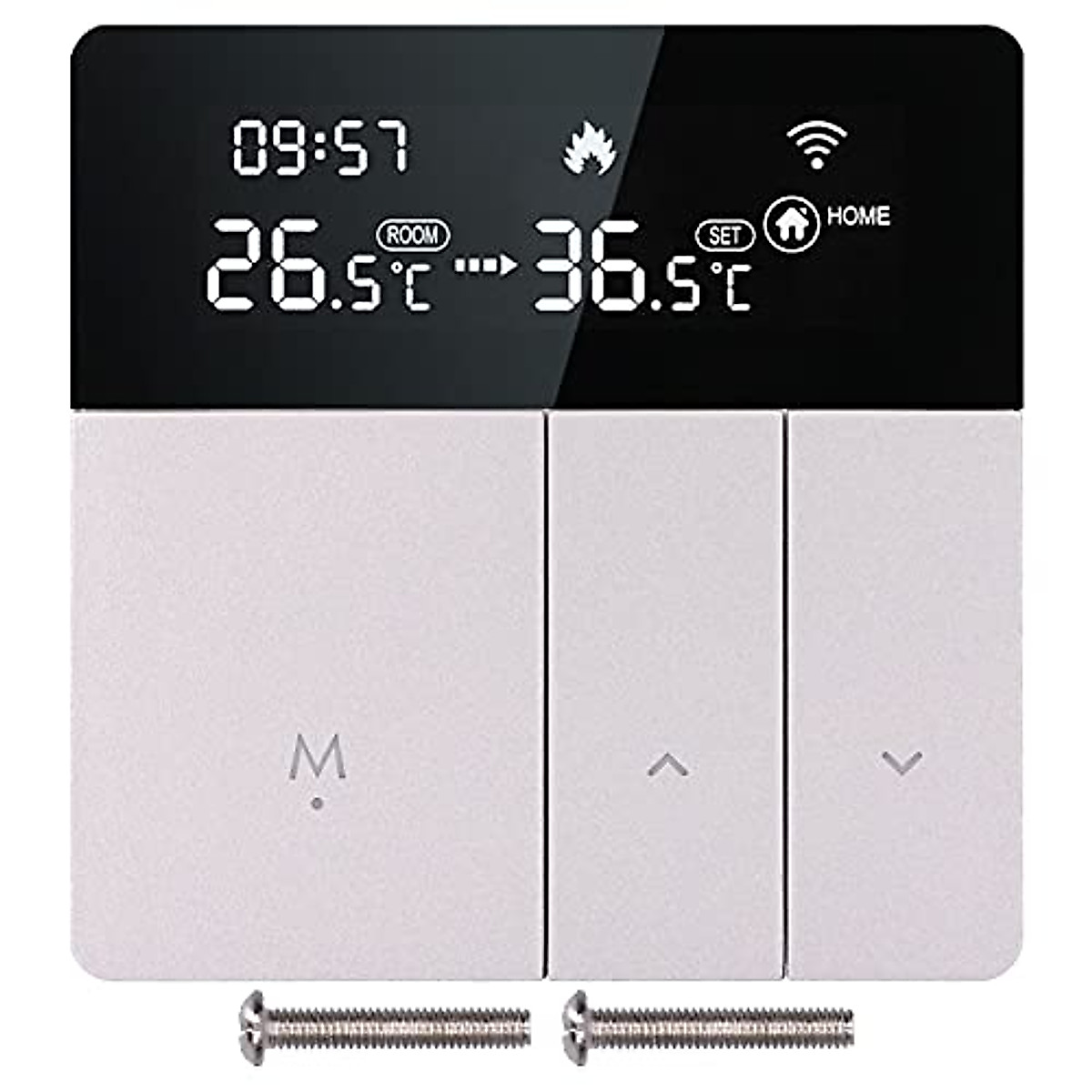 Smart Thermostat, 86 Type Concealed Wifi APP Voice Control Temperature Controller Silver Electric Heating Programmable Temperature Controller 95‑240V for Home Hotel