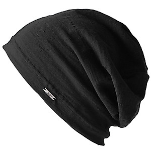 CHARM Summer Beanie for Men & Women - Slouchy Lightweight Chemo Cotton Hipster Fashion Knit Hat Black