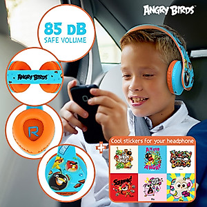 PowerLocus Kids Headphones Angry Birds Edition, Wireless Kids Headphones, 85dB Volume Limited, Foldable Bluetooth Headphones with Case, Wired and Micro SD mode, Built-in Mic for Phone/iPad/School