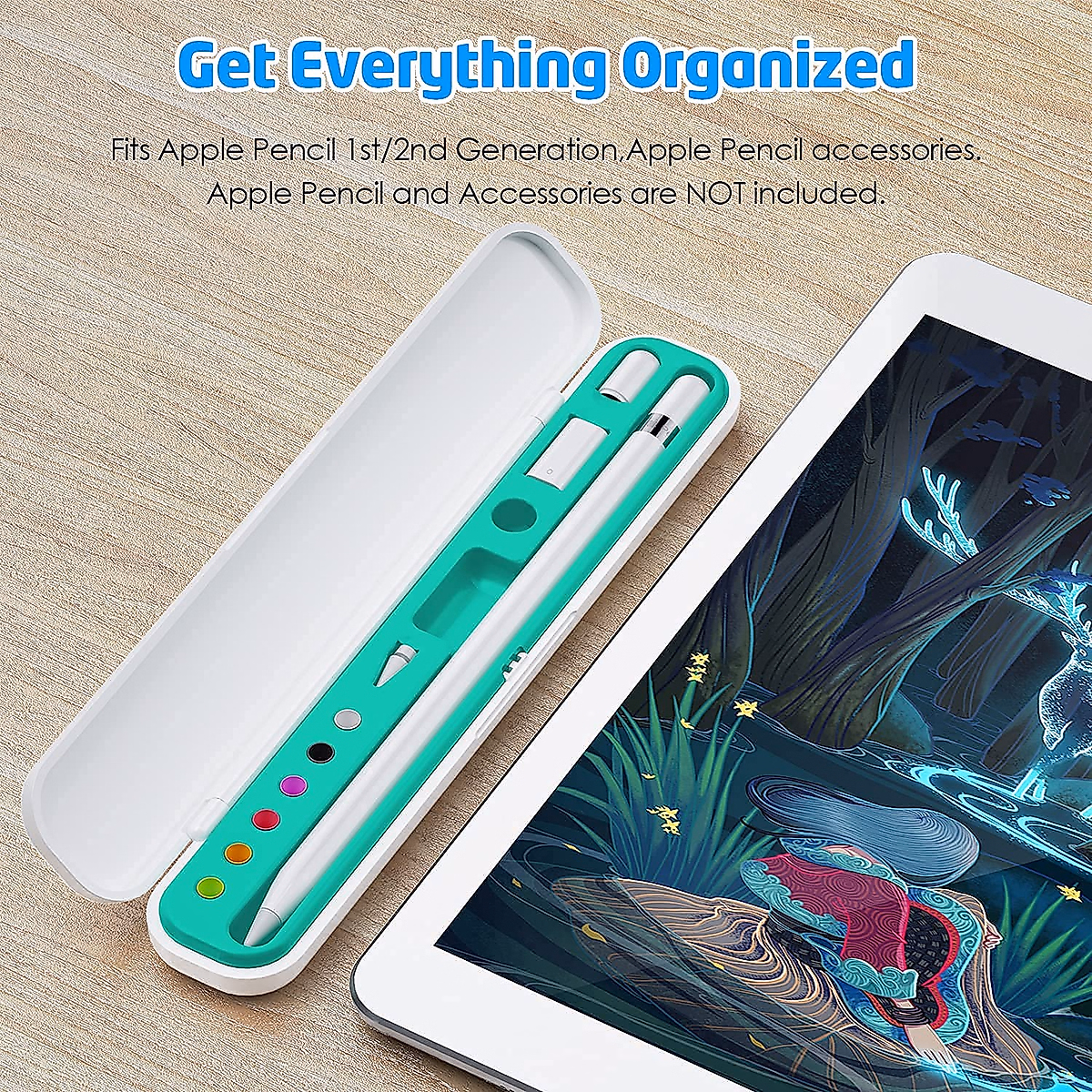 WixGear Case for Apple Pencil and Holder with Tip Storage Box for Apple Pencil 1st and 2nd Generation - Protective Carrying Case with Magnetic Cap Slot, 5 Silicone Cap Holders, Charging Adapter Slot
