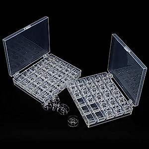Bobbin Box，Machine Bobbin Organizer Plastic Case，Transparent 25 Slots Empty Bobbins Spools Box，Sewing Craft Plastic Case Storage Box for Sewing Machine (2-Pack 50Bobbins)