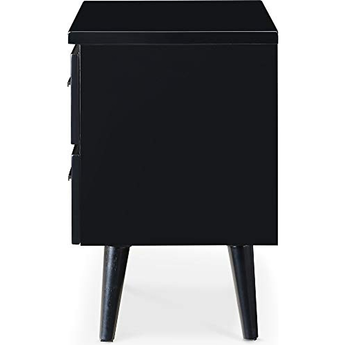 Adore Décor Lennox Mid-Century Side Table 2 Drawers Storage Nightstand, Matte Chrome Handle, Black