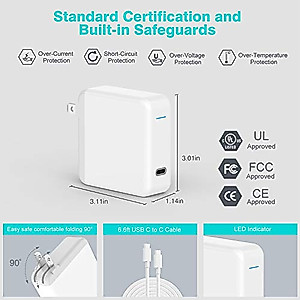 SZPOWER 61W USB C Charger Power Adapter for MacBook Pro 13, 14, 15, 16 inch 2022, 2020, 2019, 2018, New MacBook Air 13 inch, Thunderbolt 3 Laptop Power Supply Type C, LED,6.6ft USB-C to C Cable