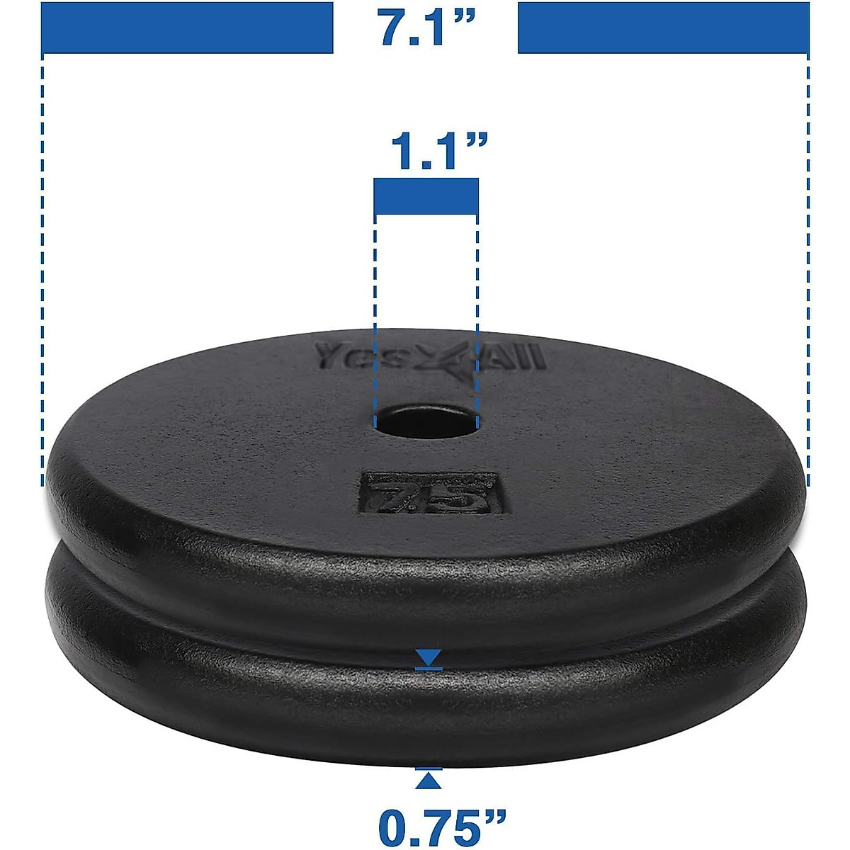 Yes4All 1-inch Cast Iron Weight Plates for Dumbbells – Standard Weight Disc Plates, 7.5 Pound (Pack of 2)
