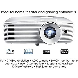 Optoma HD39HDRx High Brightness HDR 1080p Home Theater Projector | 120Hz Refresh Rate | 4,000 Lumens | Fast 8.4ms Response time with 120Hz | Easy Setup, 1.3X Zoom | 4K Input | Quiet 26 dB Operation