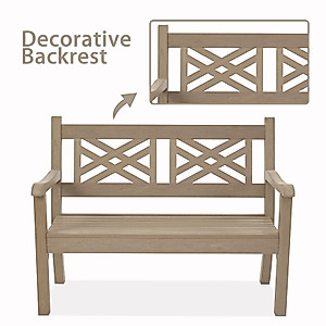 Marcytop 49''W Outdoor Bench, All-Weather Poly Lumber Garden Bench with Decorative Backrest and Curved Armrests, 2-Person Patio Bench Anti-Fade for Porch, Backyard, and Park, Grey