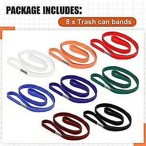 Shappy 8 Pieces 3.28 ft Trash Can Bands Large Rubber Bands Garbage Can Bag Holder 13-30 Gallon Garbage Can, Colorful Litter Box Band Loop for Trash Can Outdoor, 8 Colors