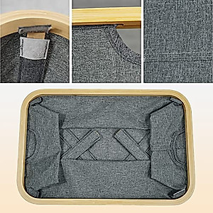 Foldable Storage Bins, Cube Storage Basket, Natural Bamboo Handle, Eco-friendly and Sturdy for Wardrobe, Bedroom, Living Room, Suitable for Storing Clothes, Blankets, Toys (17.7''*11.8''*9.6'')