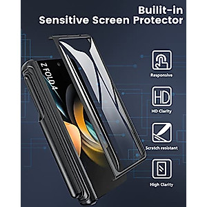 Viaotaily for Galaxy Z Fold 4 Case with S Pen Holder & Card Holder & Hinge Protection, Built-in Screen Protector & Slide Camera Cover, Durable Wallet Phone Case for Samsung Z Fold 4 5G 2022 (Black)
