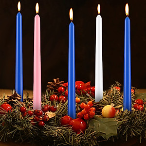 5 Pieces Blue Advent Candle Blue Taper Candles Christmas Advent Candle Long Burning Tapered Candles Dripless Taper Candles and Unscented Candlesticks for Advent Rings and Church Advent Wreaths