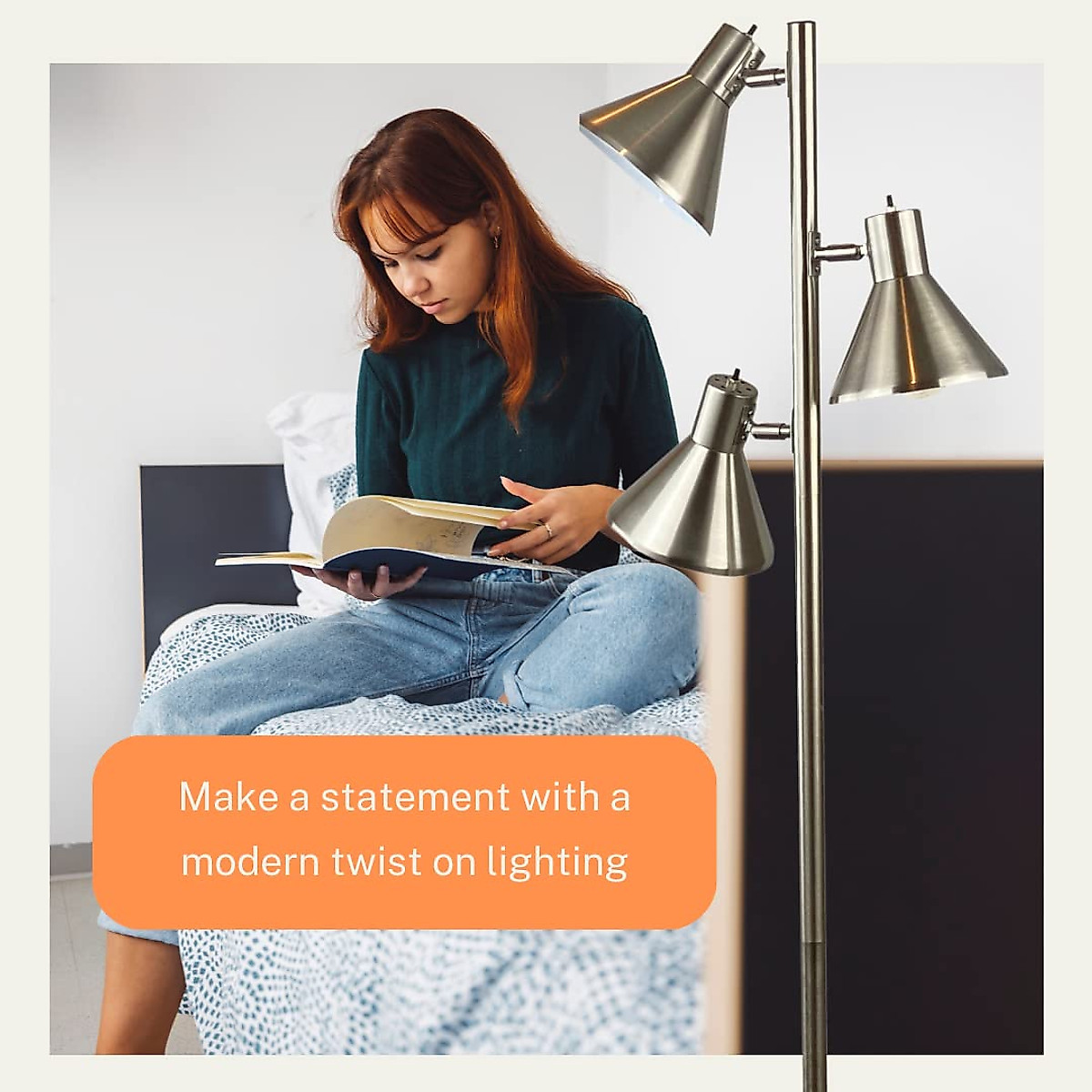 LIGHTACCENTS 3 Light Brushed Nickel Floor Lamp with 3 Adjustable Reading Room Lights - Tree Style Standing Lamp with Adjustable Lights - Floor Standing Pole Light - Living Room Lamp (Brushed Nickel)
