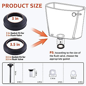 Tank to Bowl Gasket Kit with 3 Sets Brass Hardware Kits and 2 Pcs Gasket Fits Most 3-Inch/3.5-Inch Flush Valve Opening Toilet Tanks.