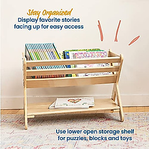 ECR4Kids Book Caddy with Shelf, Bookshelf with Storage, Natural